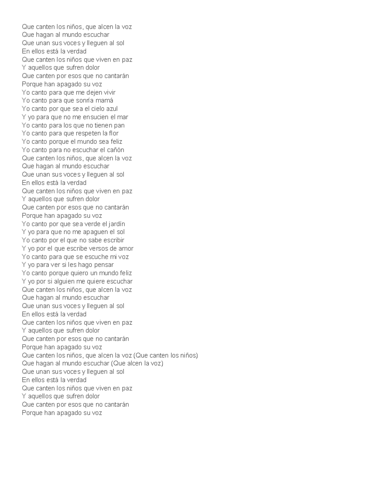 Que canten los niños - letra de canción - Que canten los niños, que ...