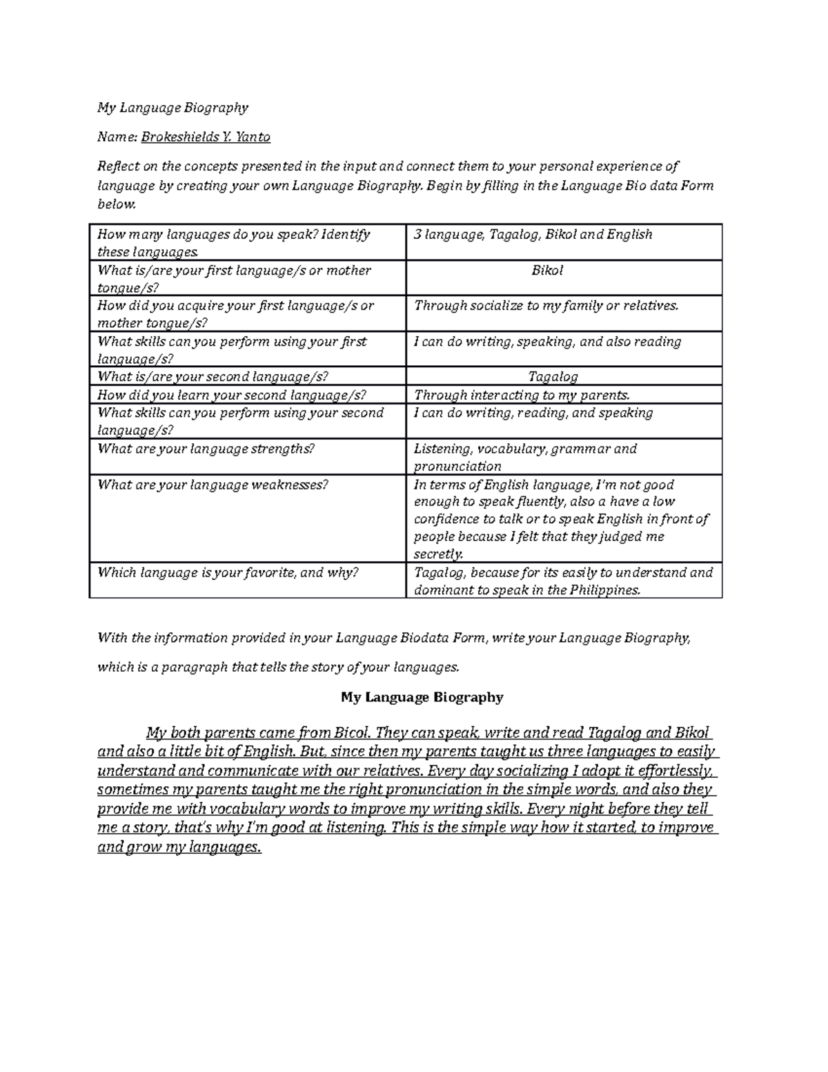 My Language Biography - My Language Biography Name: Brokeshields Y ...