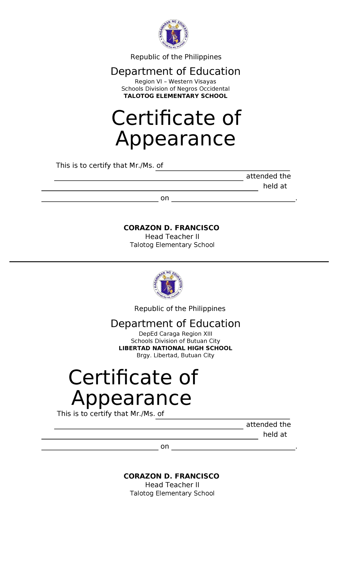 Certificate of appearance 2025 - attended the held at attended the held ...
