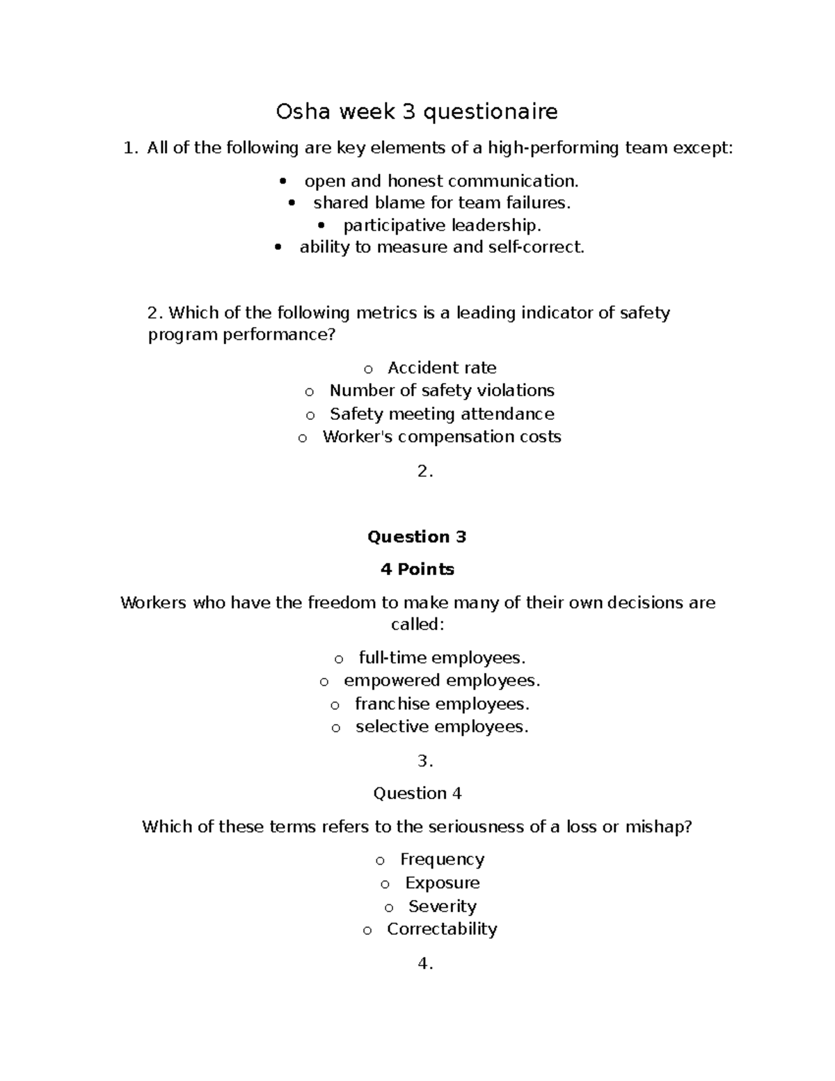 OSHA Week 3 Questionnaire: Key Elements of Safety and Health Management ...