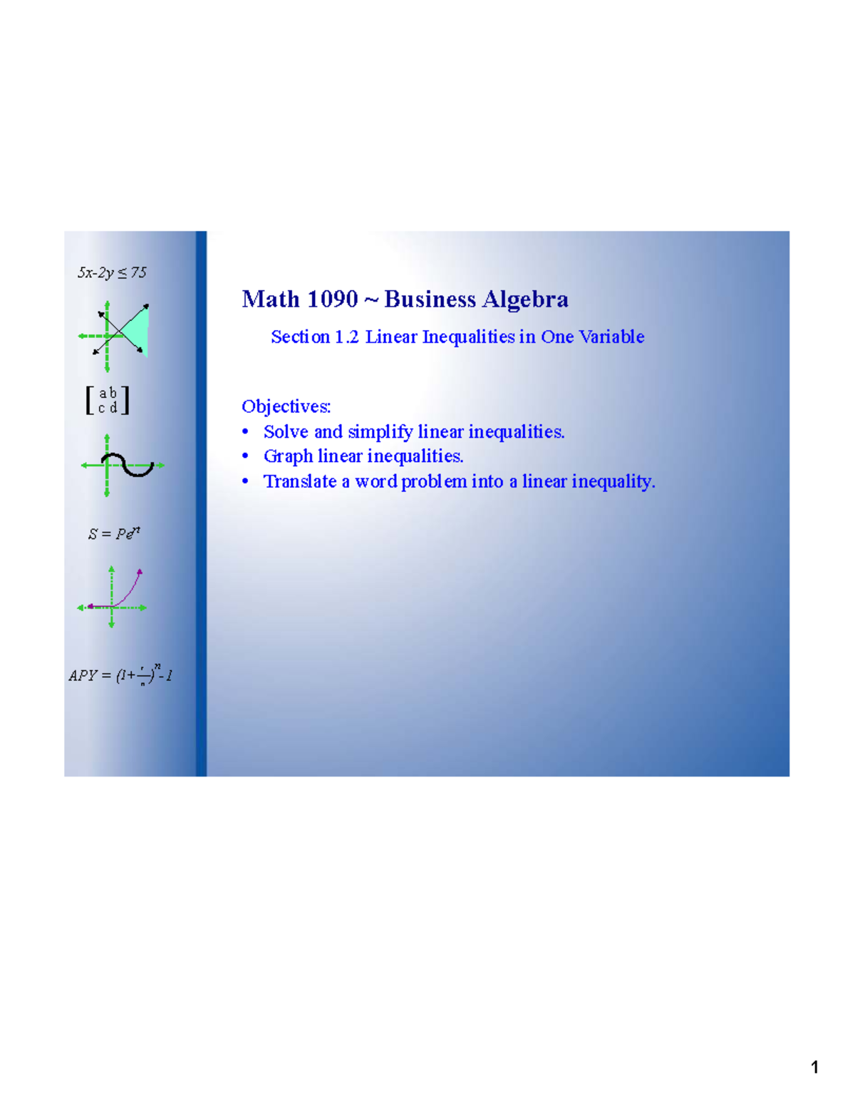 Math 1090: Business Algebra - Linear Inequalities Notes - Studocu