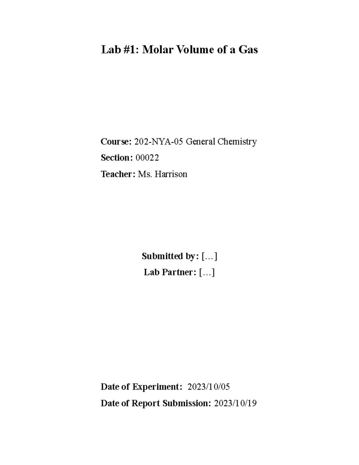 Molar Volume Of A Gas Lab Report