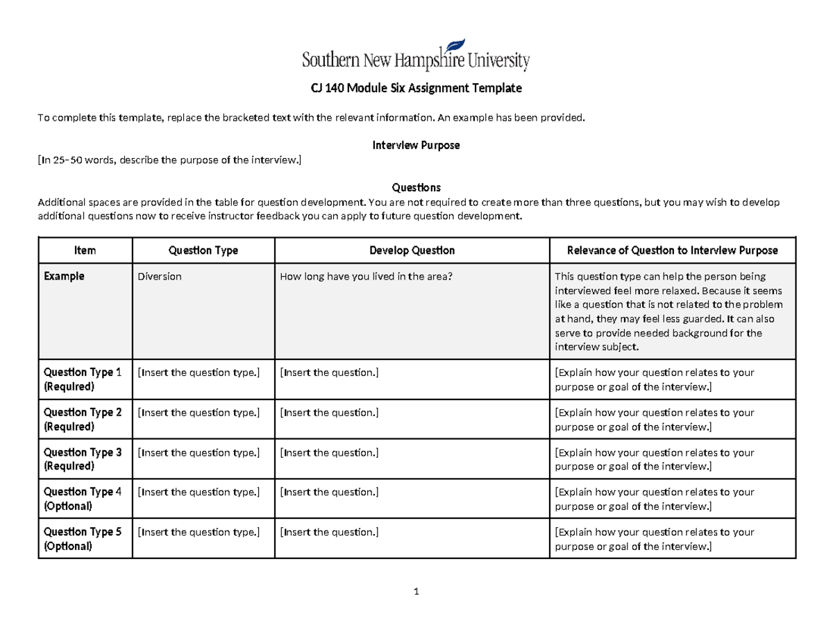 CJ 140 Module 6 Assignment: Interview Development Template - Studocu