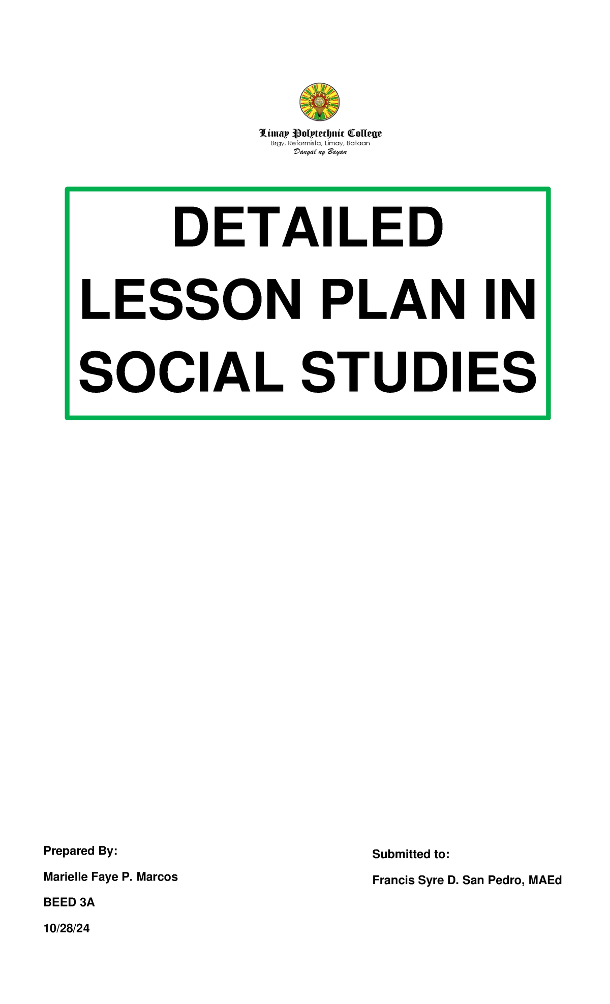 DLP: Lesson Plan on Government Programs in Social Studies (EDUC 3A ...