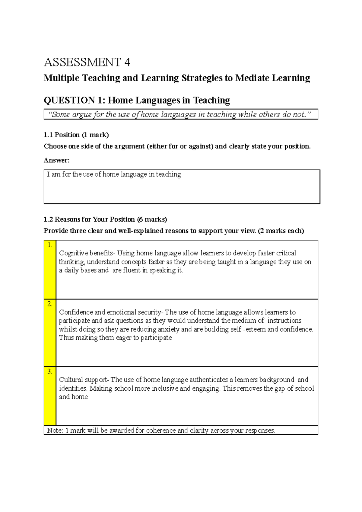 BPT1501 - Assessment 4: Home Languages in Teaching Strategies - Studocu