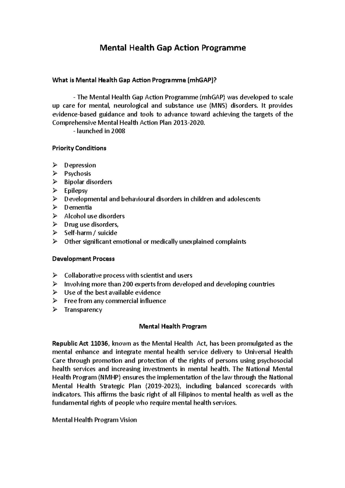 Mental Health Gap Action Program - It provides evidence-based guidance ...