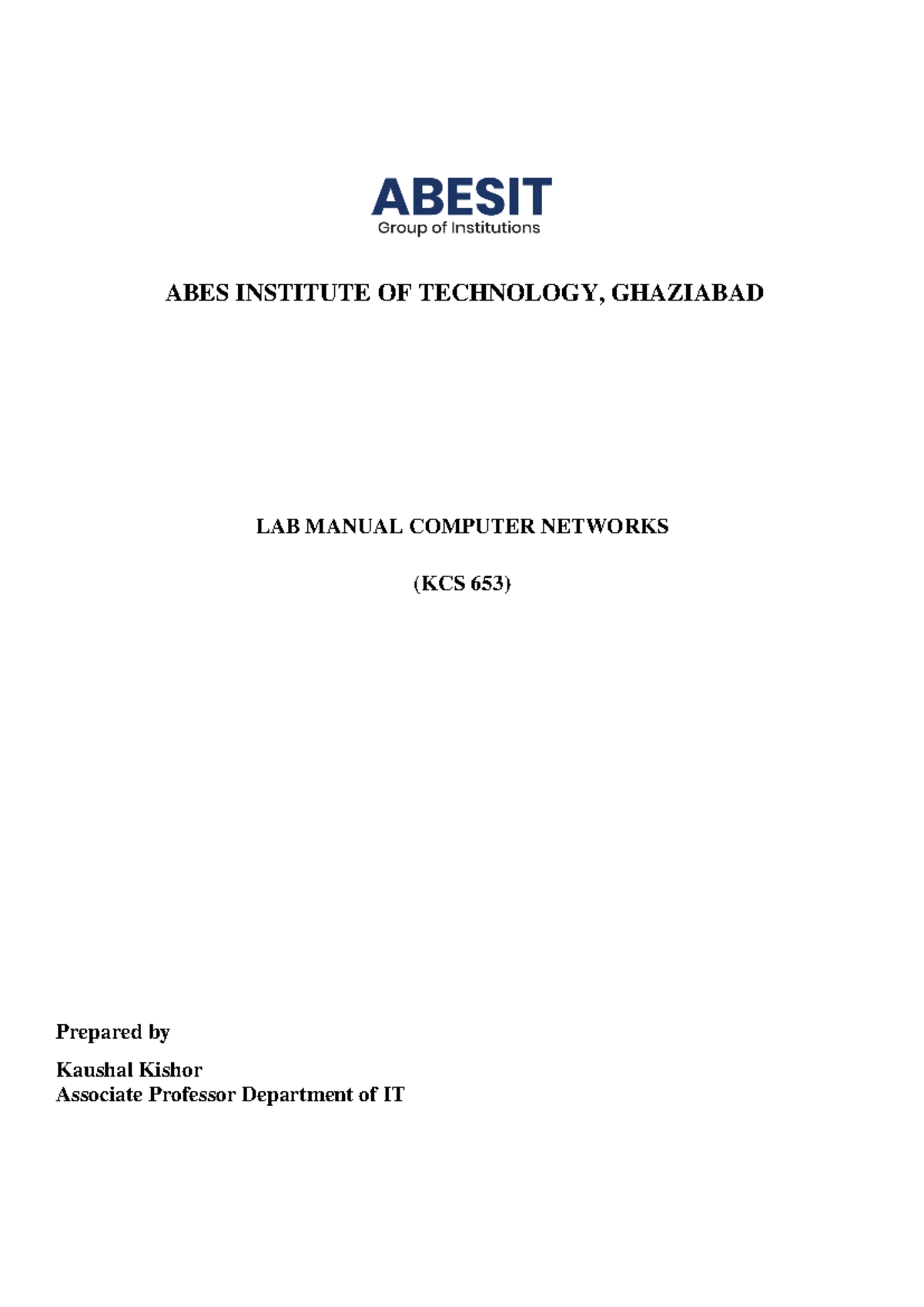 Lab Manual for Computer Networks – KCS 653 (2023-24) - Studocu