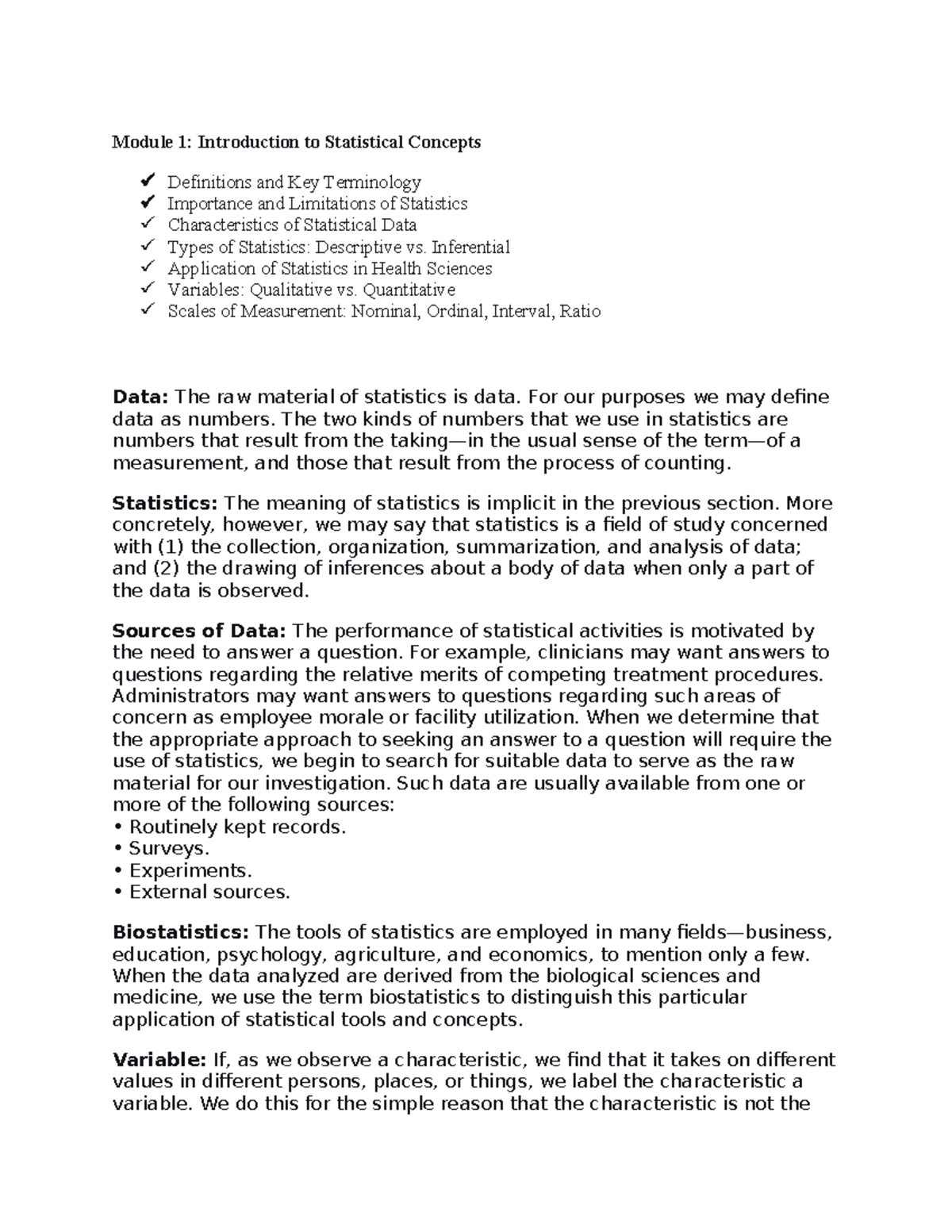 Biostatistics 101: Key Concepts, Definitions & Applications in Health Sciences - Studocu