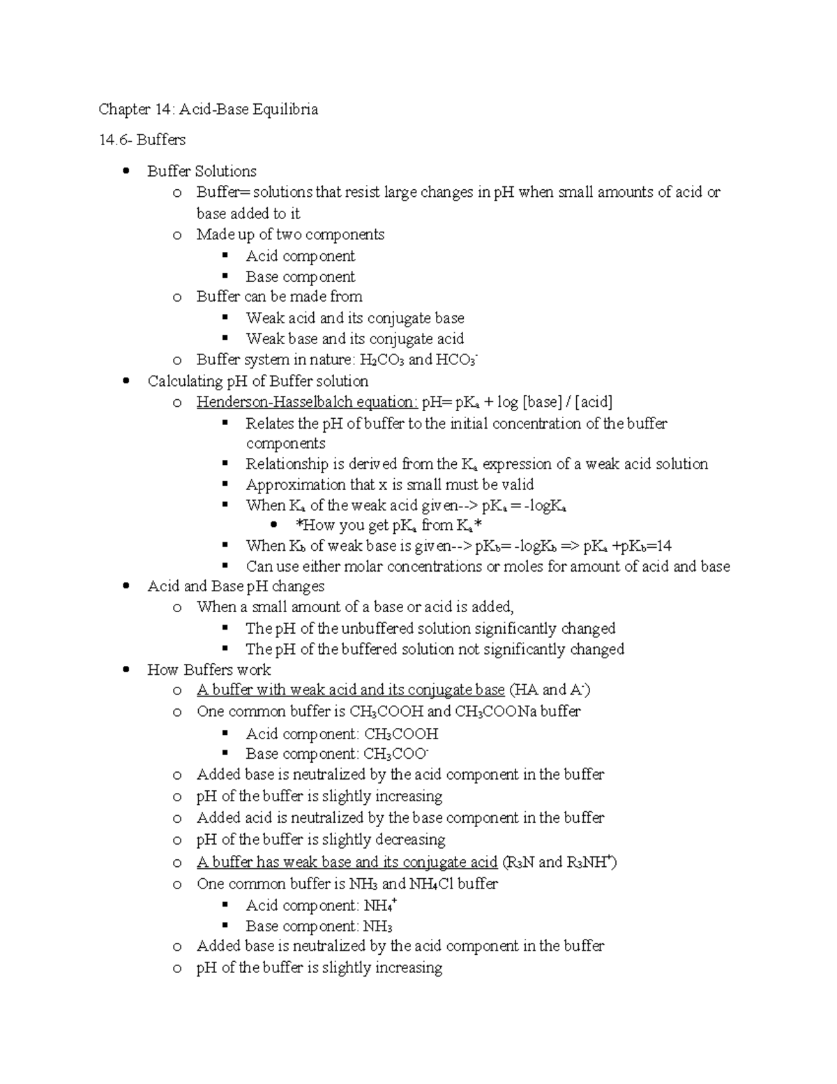 CHEM 2 14 - Lecture Notes on Acid-Base Equilibria and Buffers - Studocu
