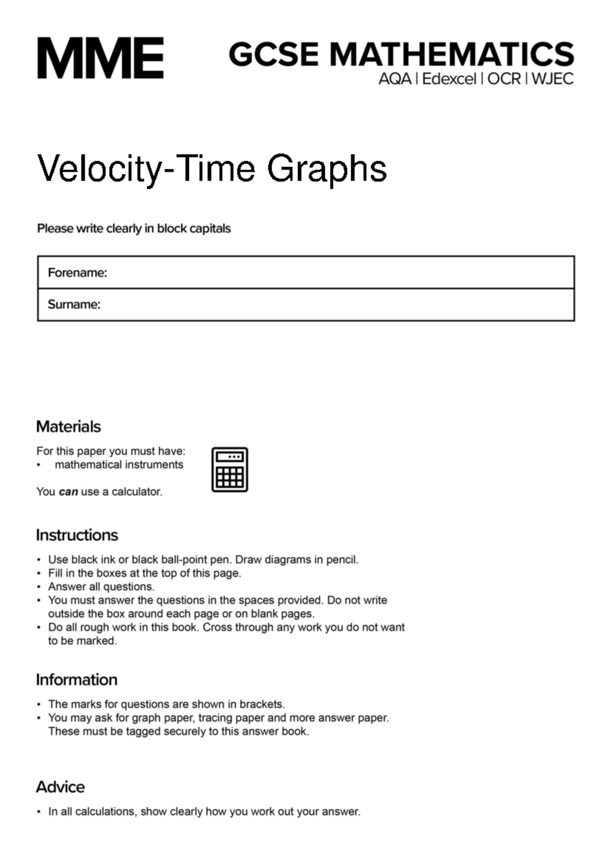 Velocity Time Graphs Questions MME: Analysis of Motion and Acceleration ...