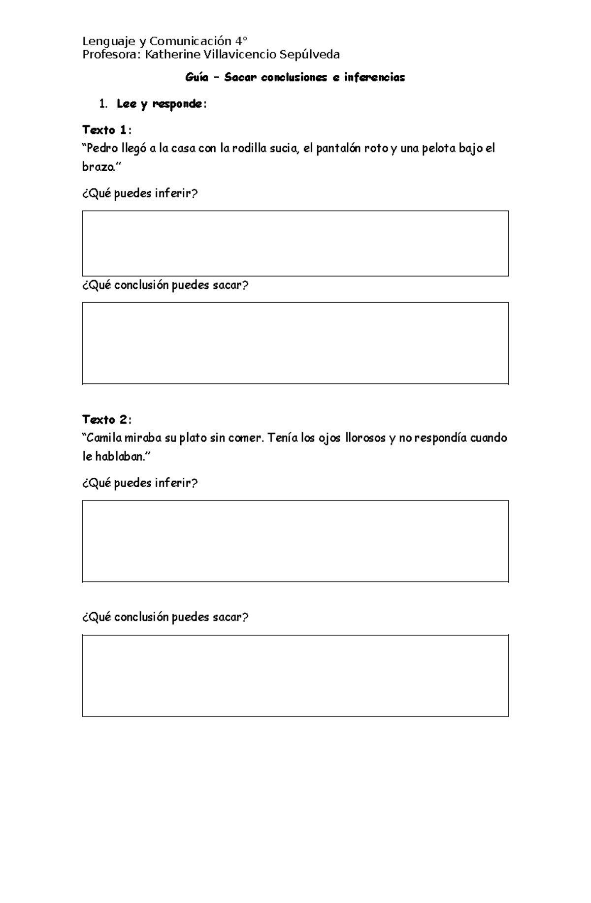 Guía para Sacar Conclusiones e Inferencias - Lenguaje y Comunicación ...