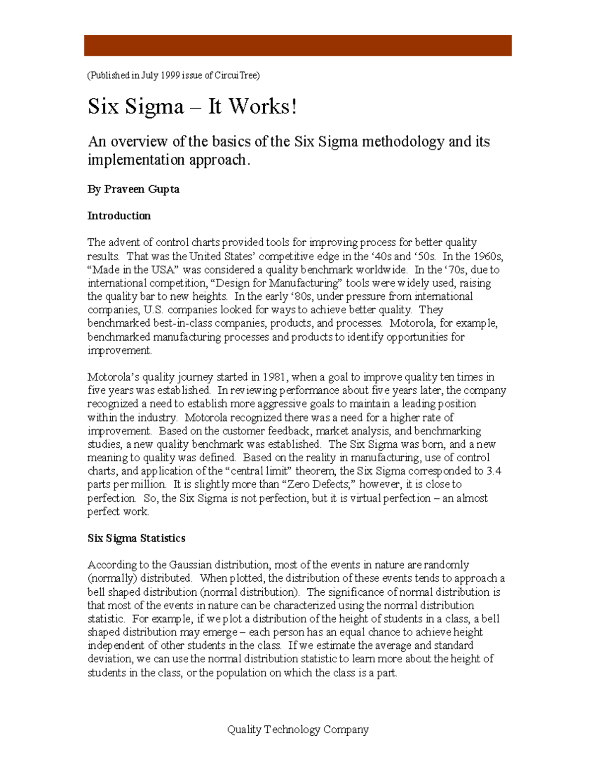Six Sigma - It Works! Overview of Methodology & Implementation - Studocu