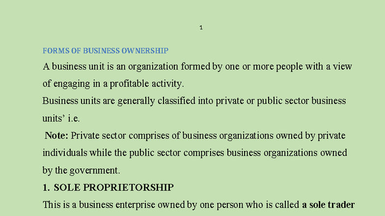 1 FORMS OF BUSINESS OWNERSHIP: SOLE PROPRIETORSHIP & PARTNERSHIP - Studocu