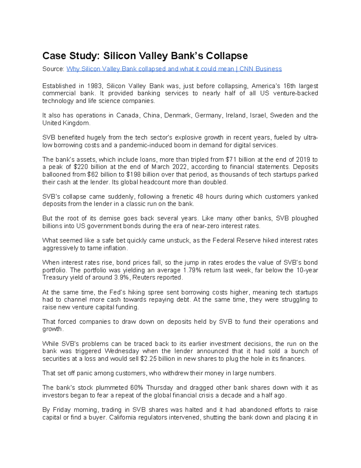 Case Study: The Collapse of Silicon Valley Bank (SVB) - Studocu