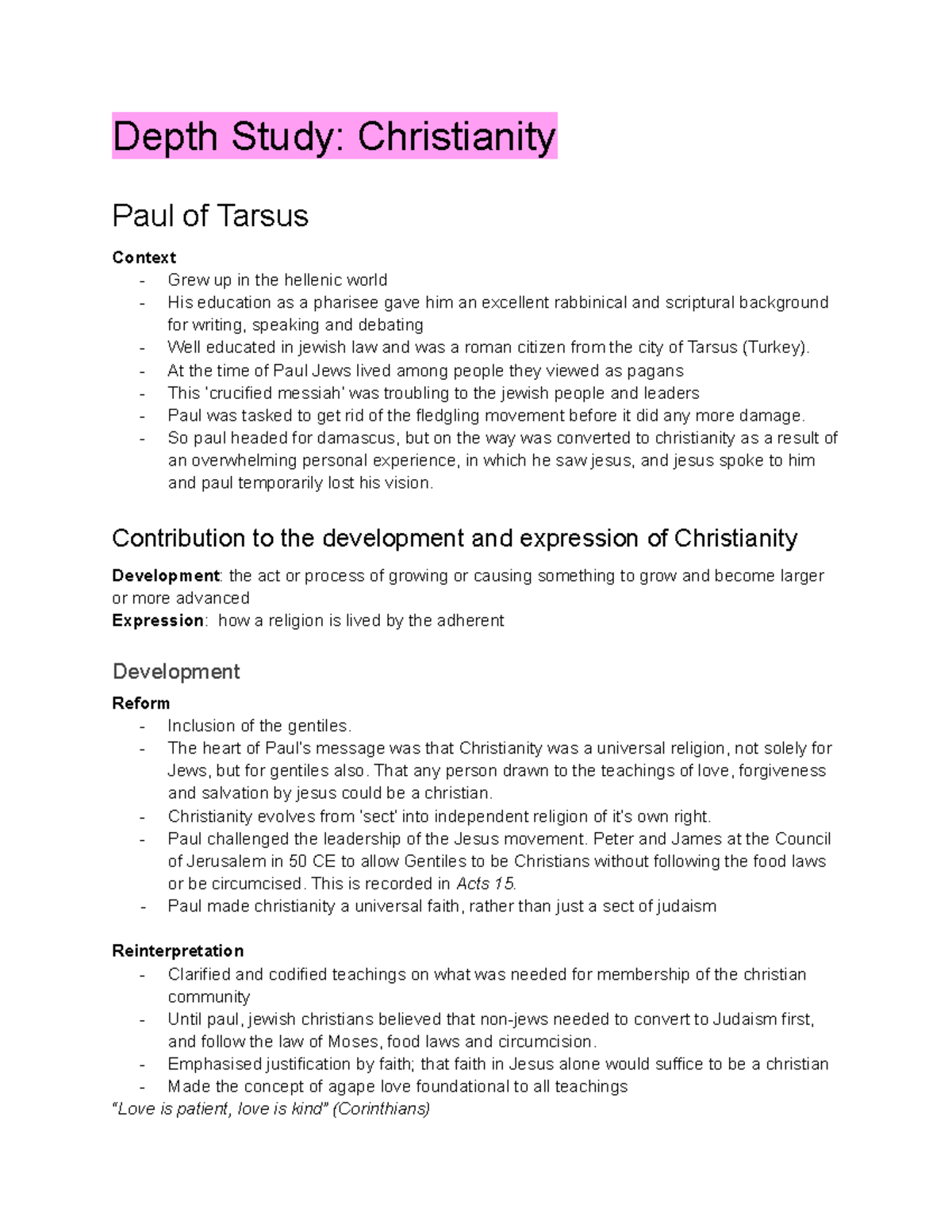 HSC SOR - Christianity - Depth Study: Christianity Paul of Tarsus ...