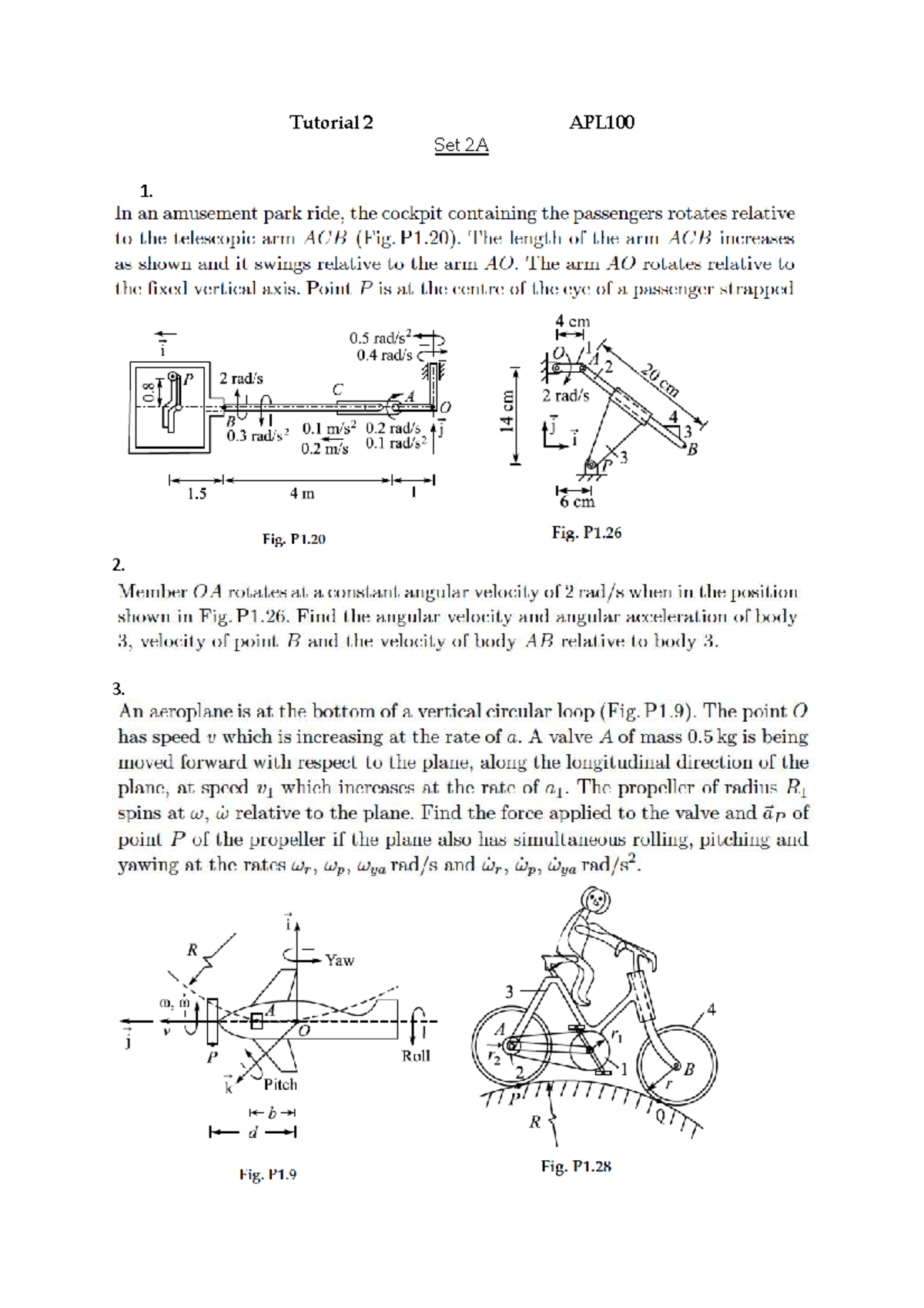 Tutorial Sheet 2 - Engineering Mechanics - Tutorial 2 APL Set 2A 1. 2 ...