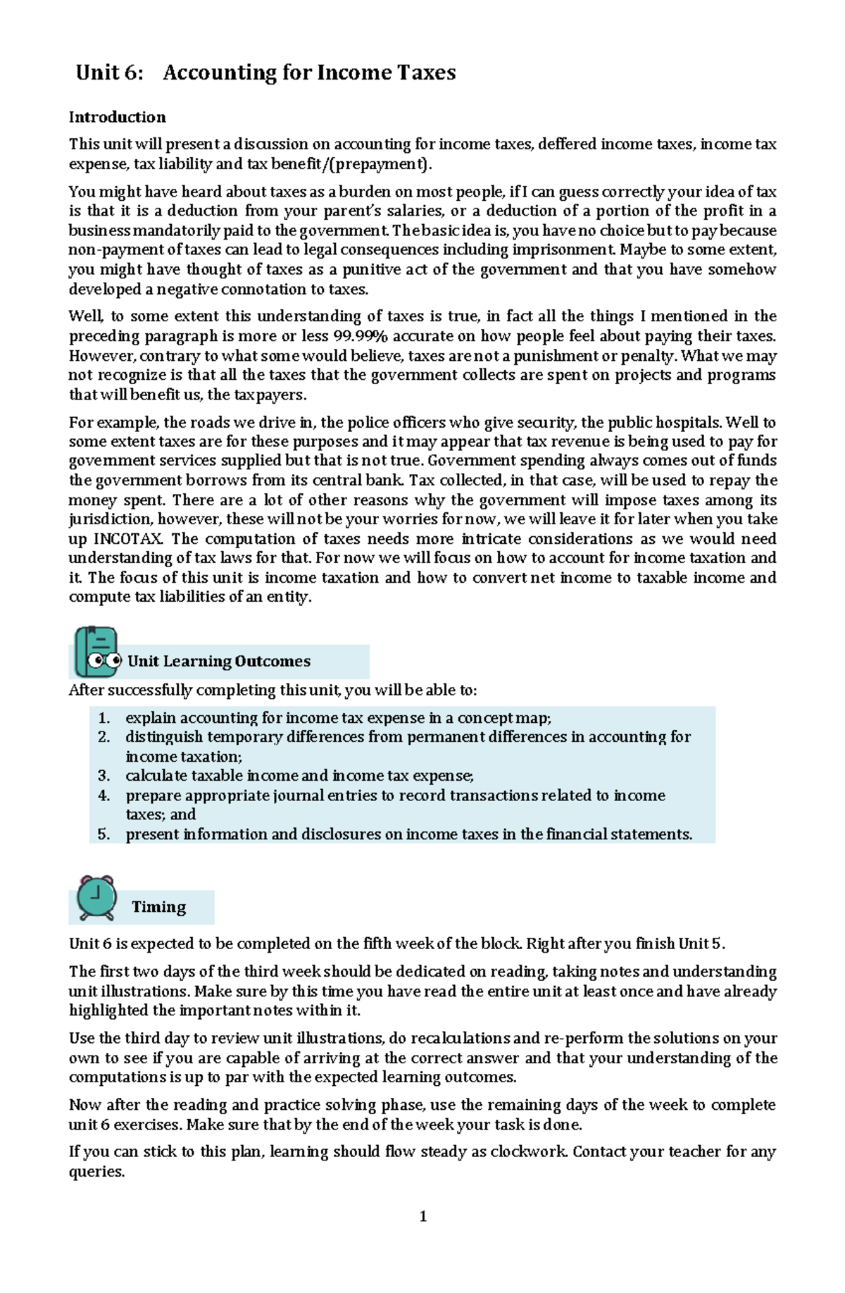 Prelec 1 Unit 06 - income taxation materials - Unit 6: Accounting for ...