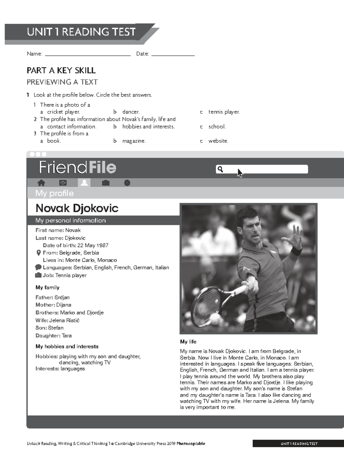 Unlock 2e RW1 Unit 01 Reading & Writing Test - Studocu