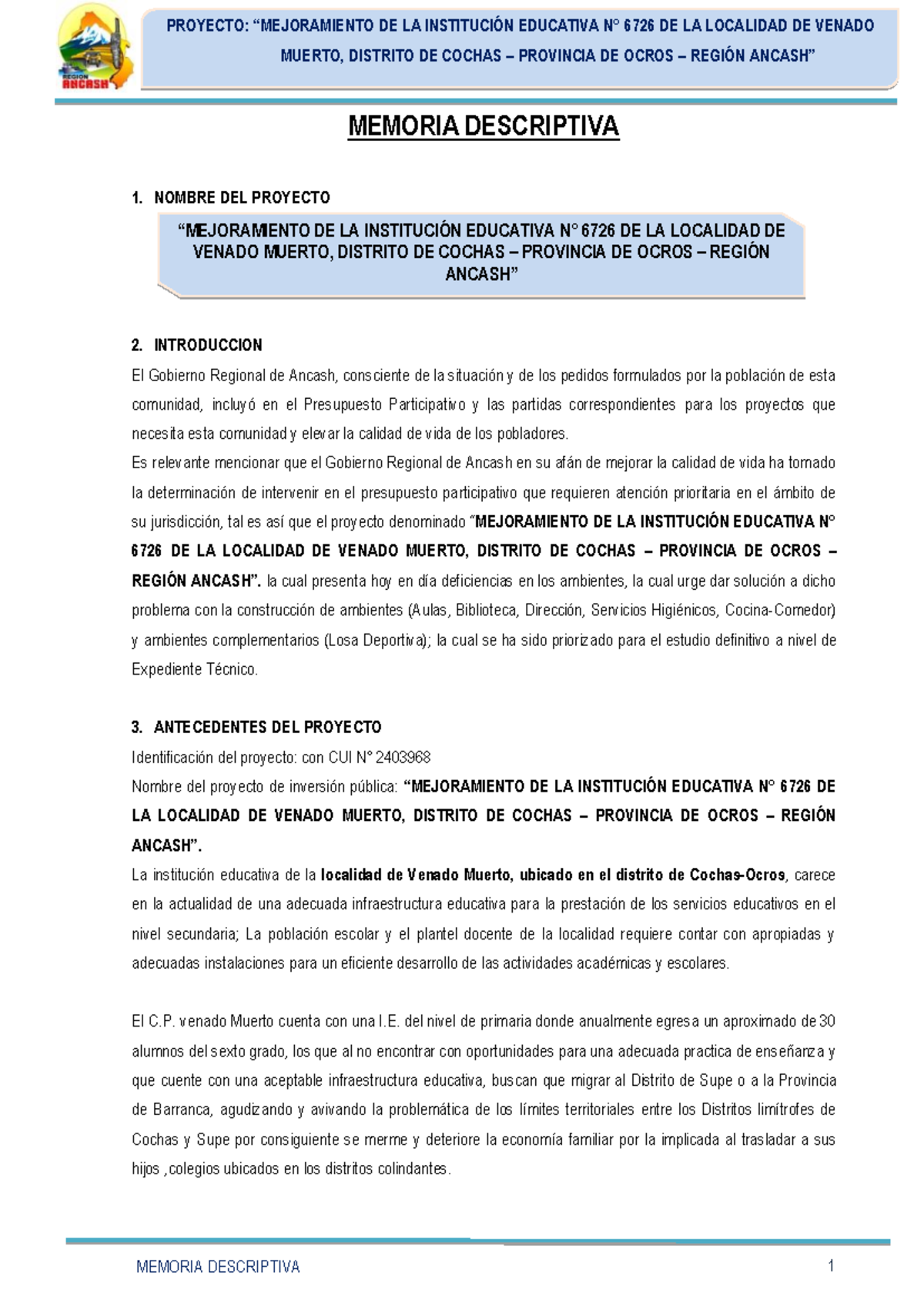 Memoria descriptiva venado muerto - MUERTO, DISTRITO DE COCHAS ...
