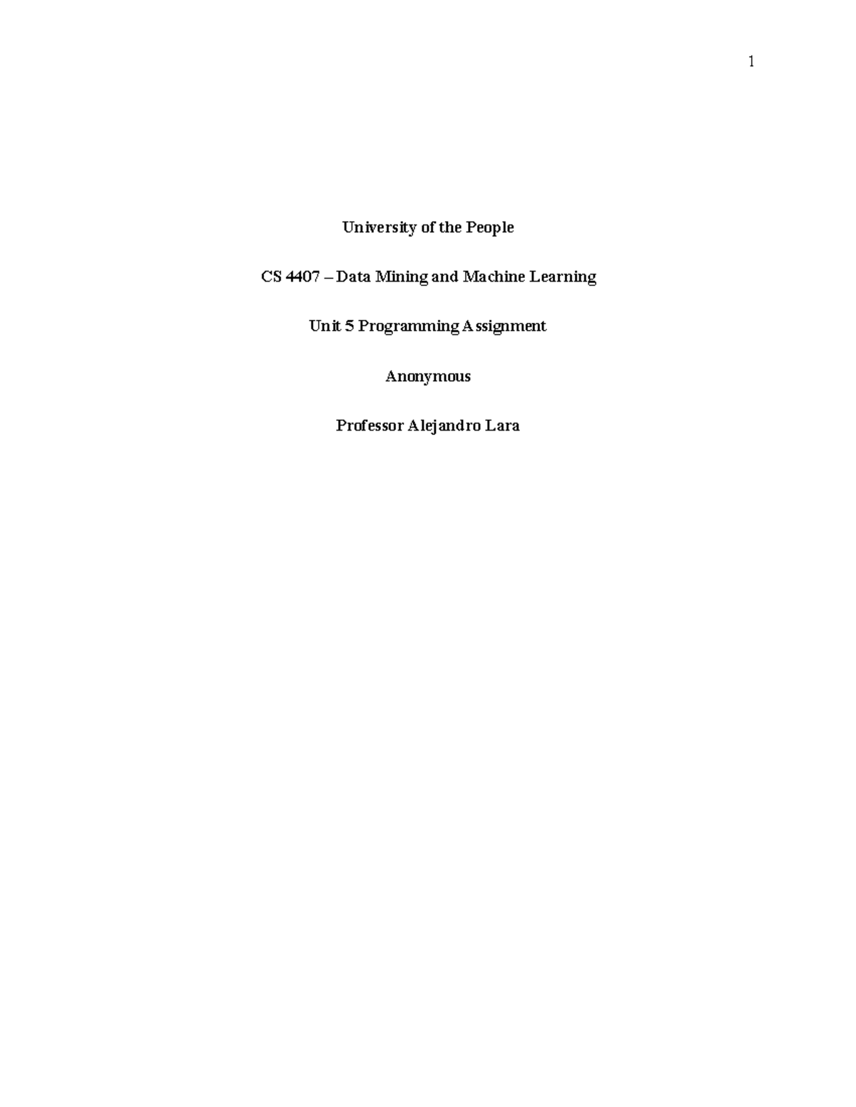 CS 4407 - Unit 5 Programming Assignment: Decision Tree Analysis - Studocu