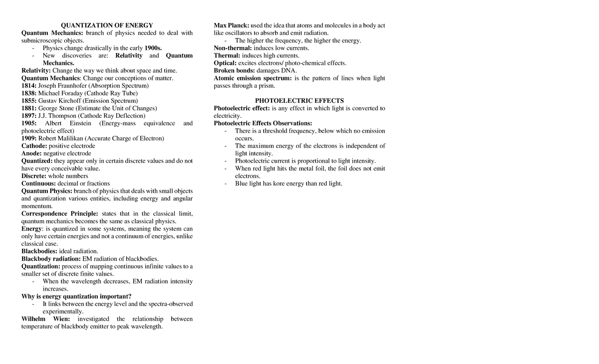 Modern-physics - Modern Physics - QUANTIZATION OF ENERGY Quantum ...