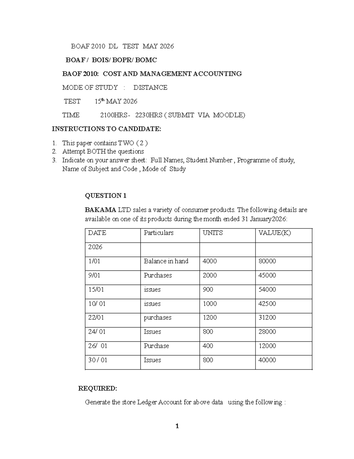 BOAF 2010 DL TEST: Cost & Management Accounting Exam May 2026 - Studocu