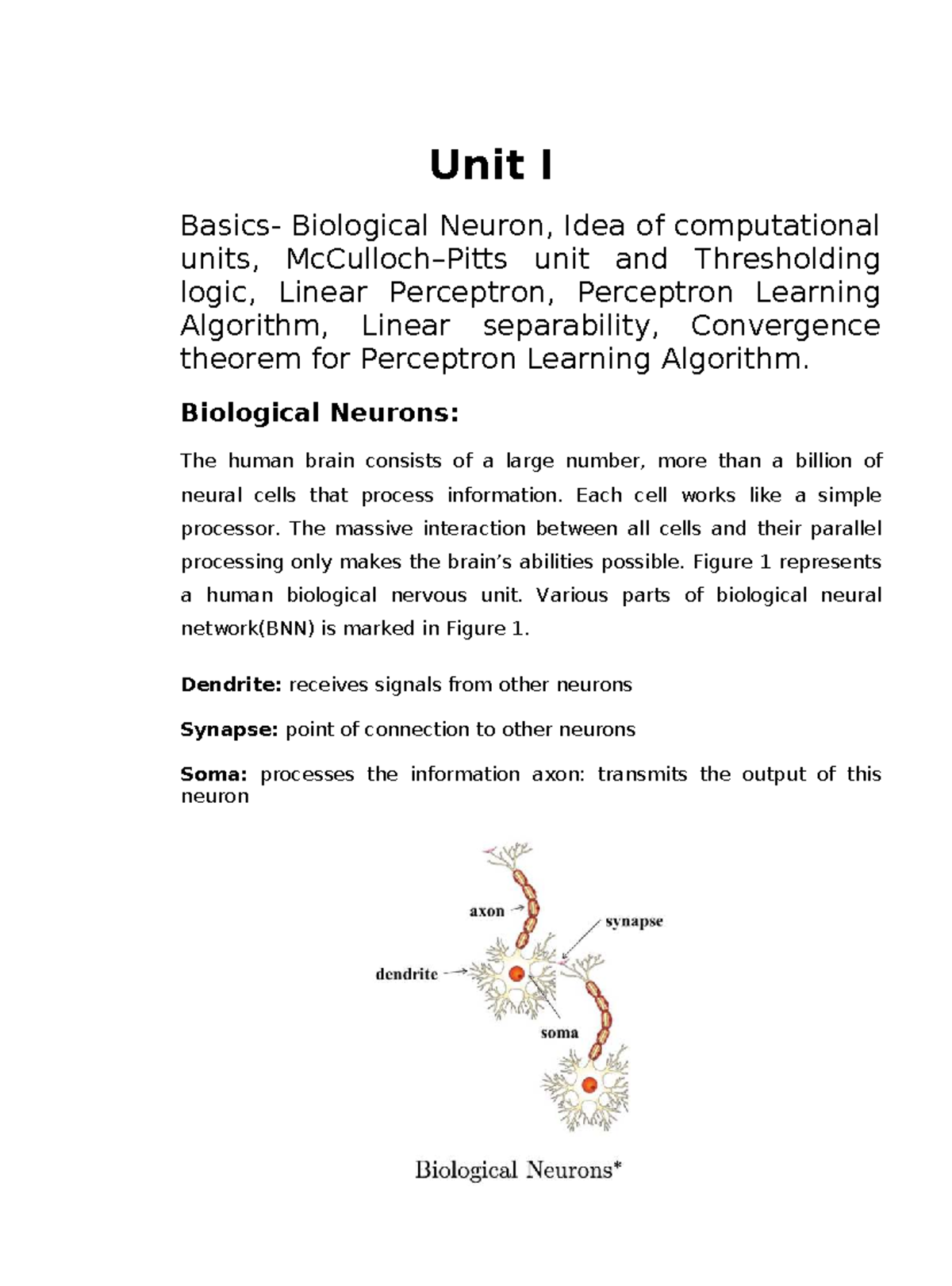 Unit I Deep Learning: Biological Neurons & Perceptron Learning ...