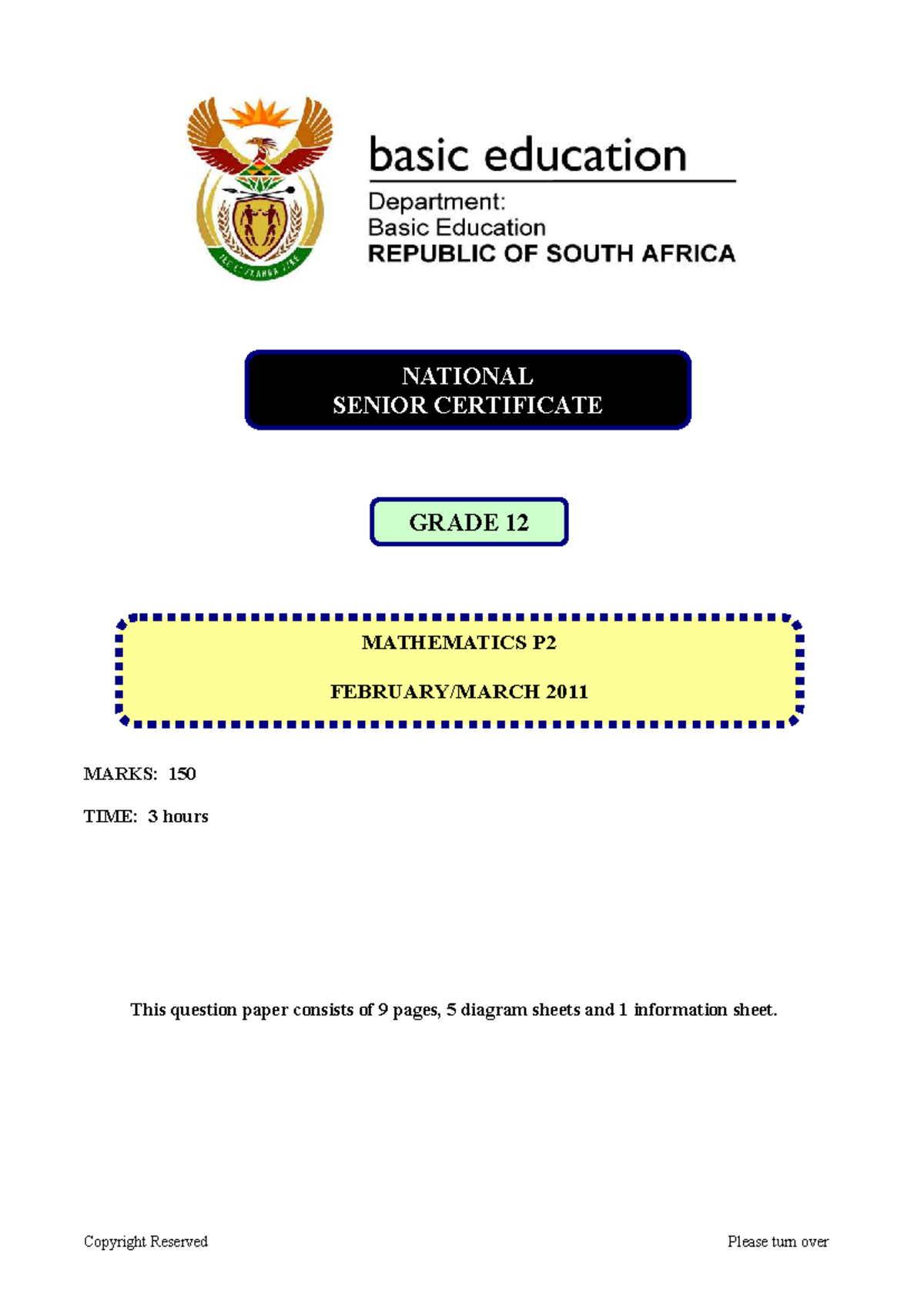 Mathematics P2 NSC Exam Paper - February/March 2011 - Studocu