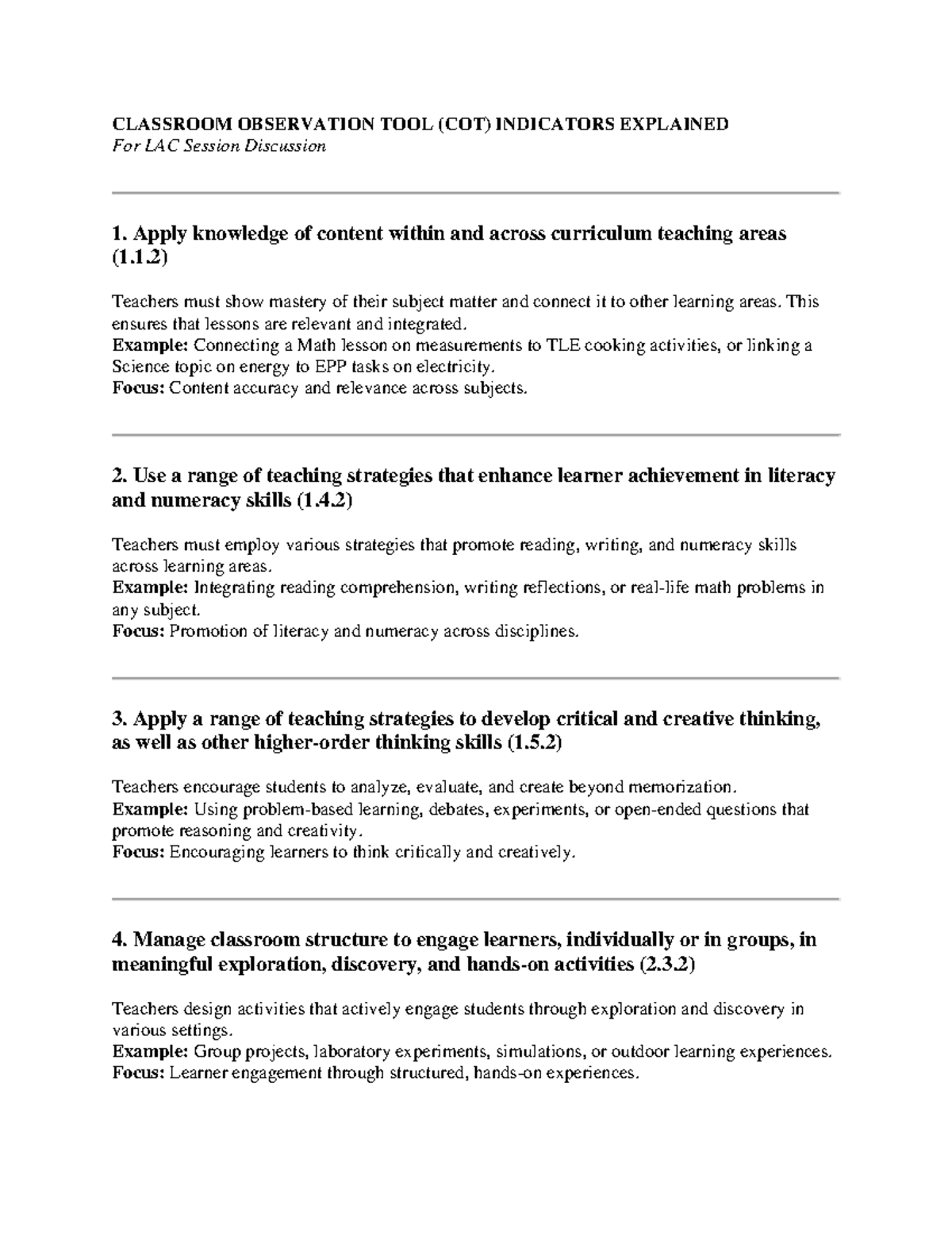 COT Indicators Explained: Classroom Observation Insights for LAC ...