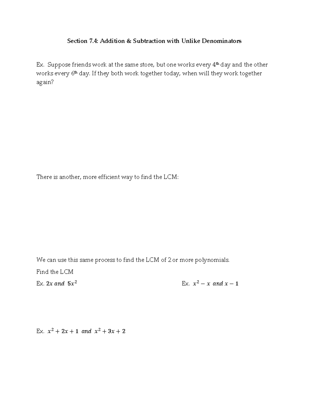Math 101: Addition & Subtraction with Unlike Denominators - Studocu