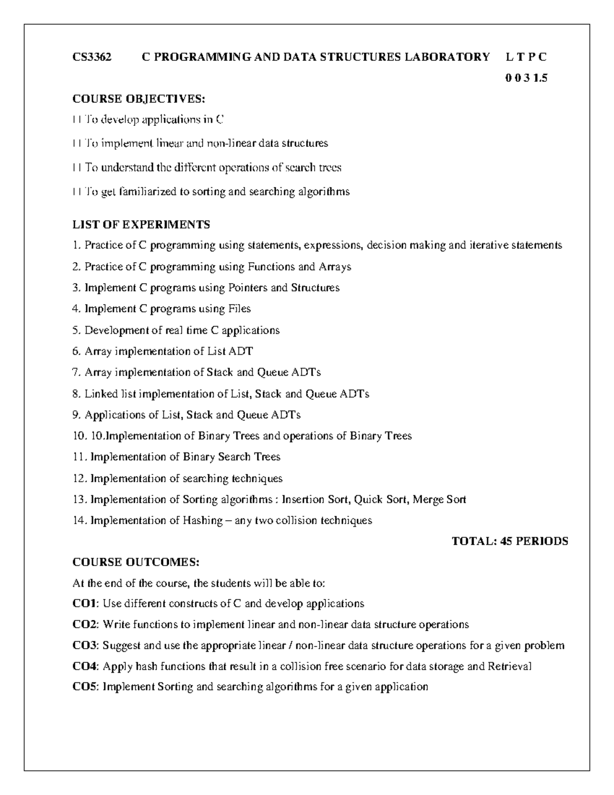 CS3362 C Programming Lab Manual: Experiments 1-3 Guide - Studocu