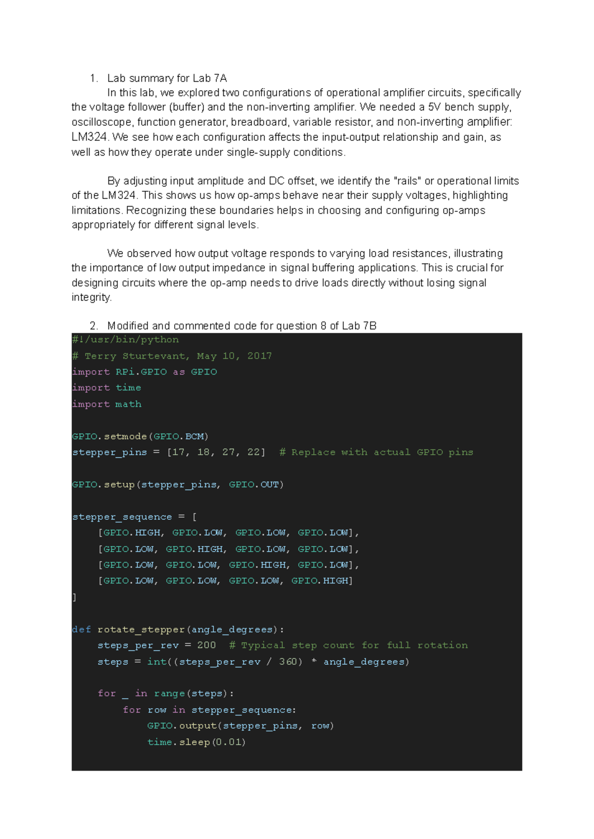 CP320 Lab 7 - Lab summary for Lab 7A In this lab, we explored two ...