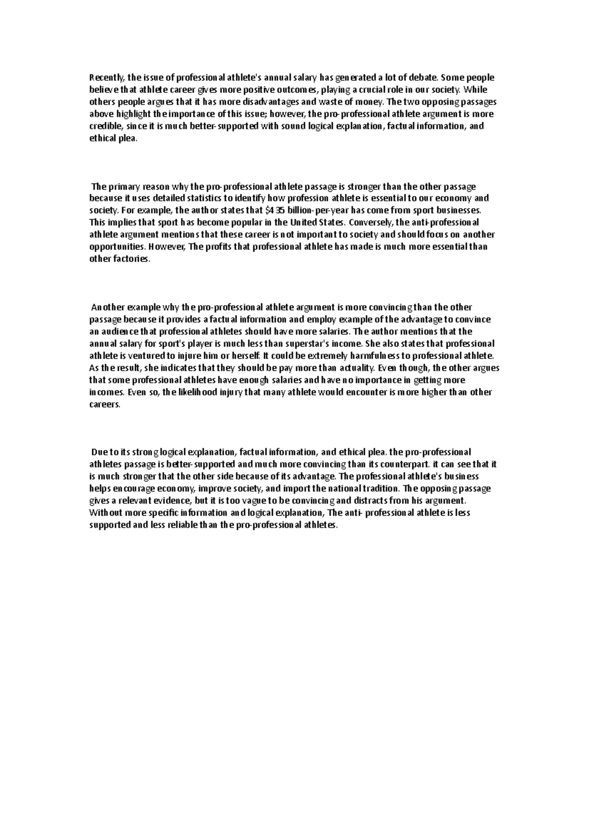 GED Essay: The Economic Impact of Professional Athletes - Studocu