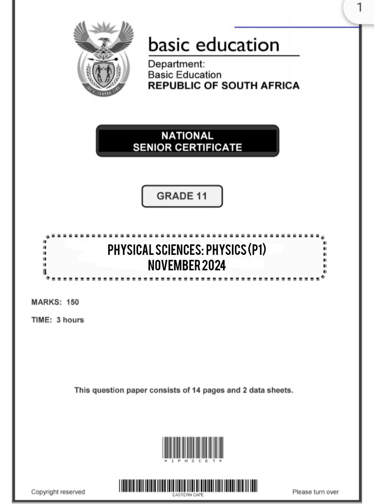 Grade 11 Physical Sciences Physics P1 November 2024 Exam Paper - Studocu