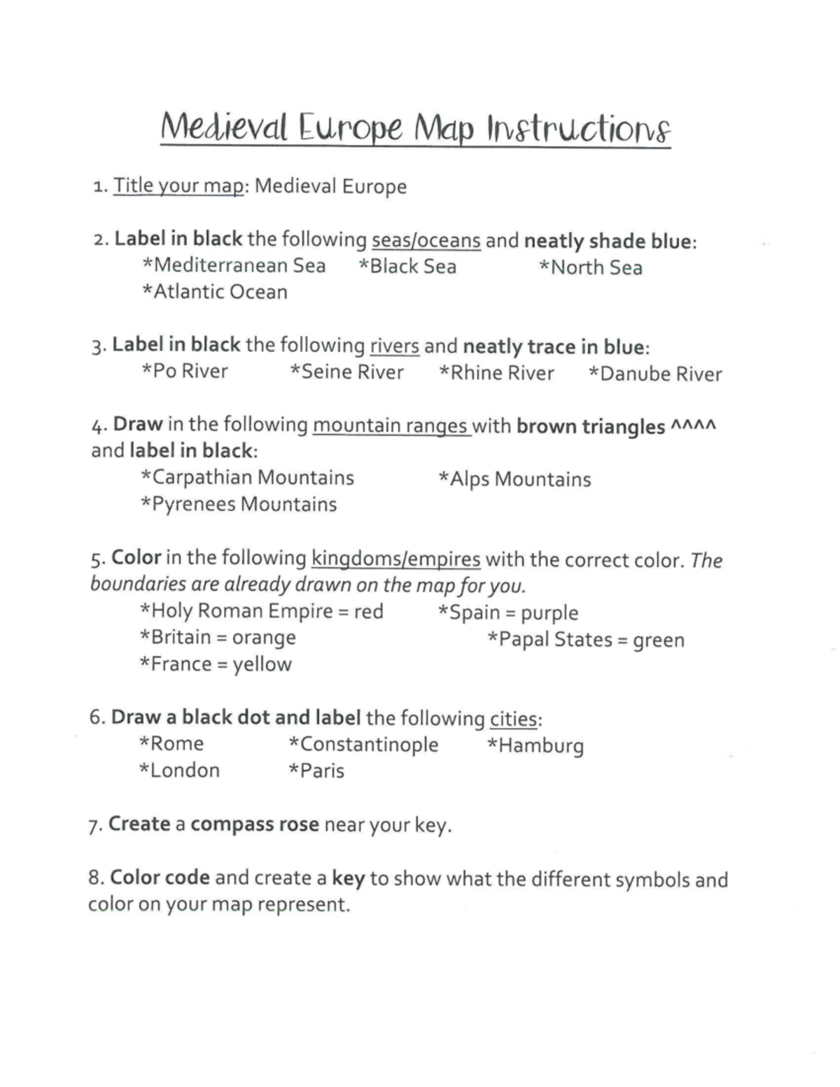 Medieval Europe map activity instructions and guidelines - Studocu