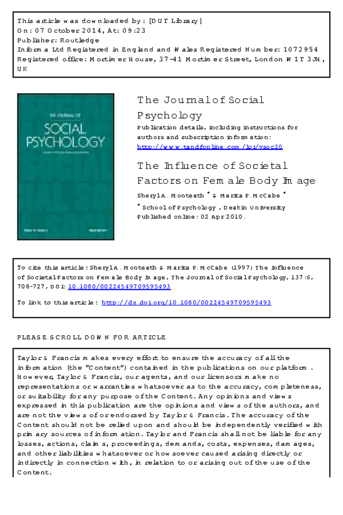The Influence of Societal Factors on Female Body Image: A Study - Studocu