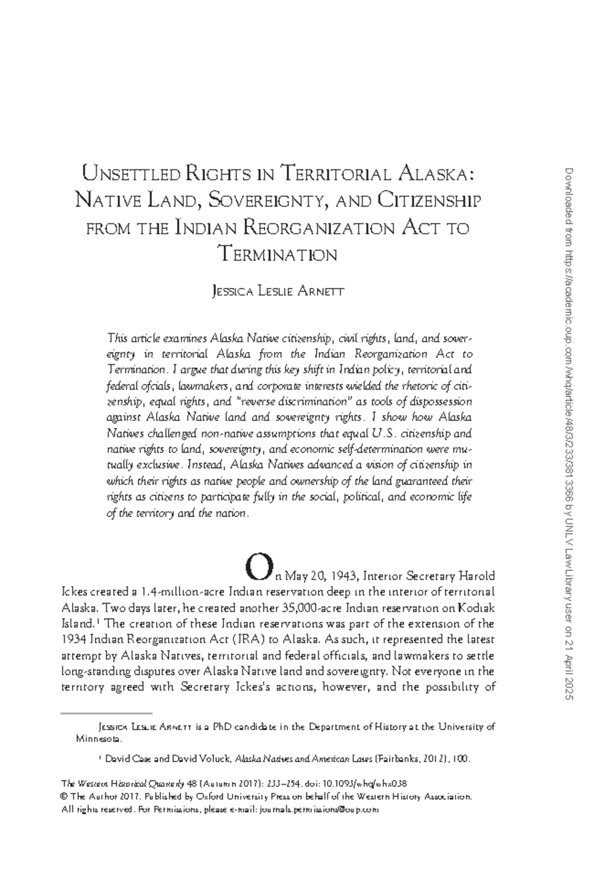 Alaska Natives' Civil Rights & Sovereignty: A 1940s Perspective - Studocu