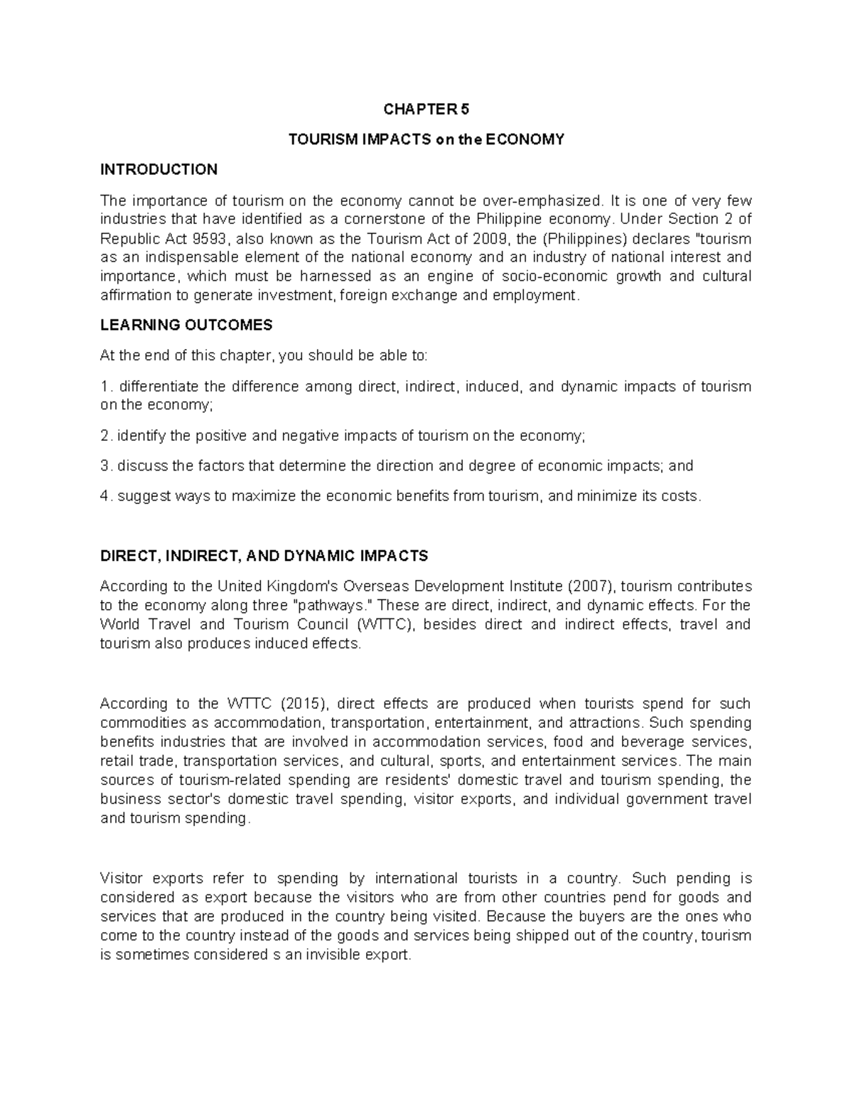 Chapter 5: Economic Impacts of Tourism - Opportunities and Challenges ...