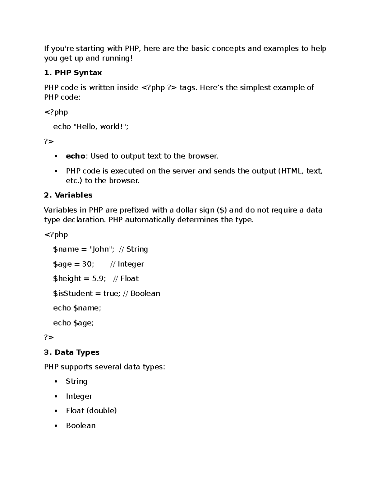 PHP Basics: Key Concepts and Examples for Beginners (CS101) - Studocu