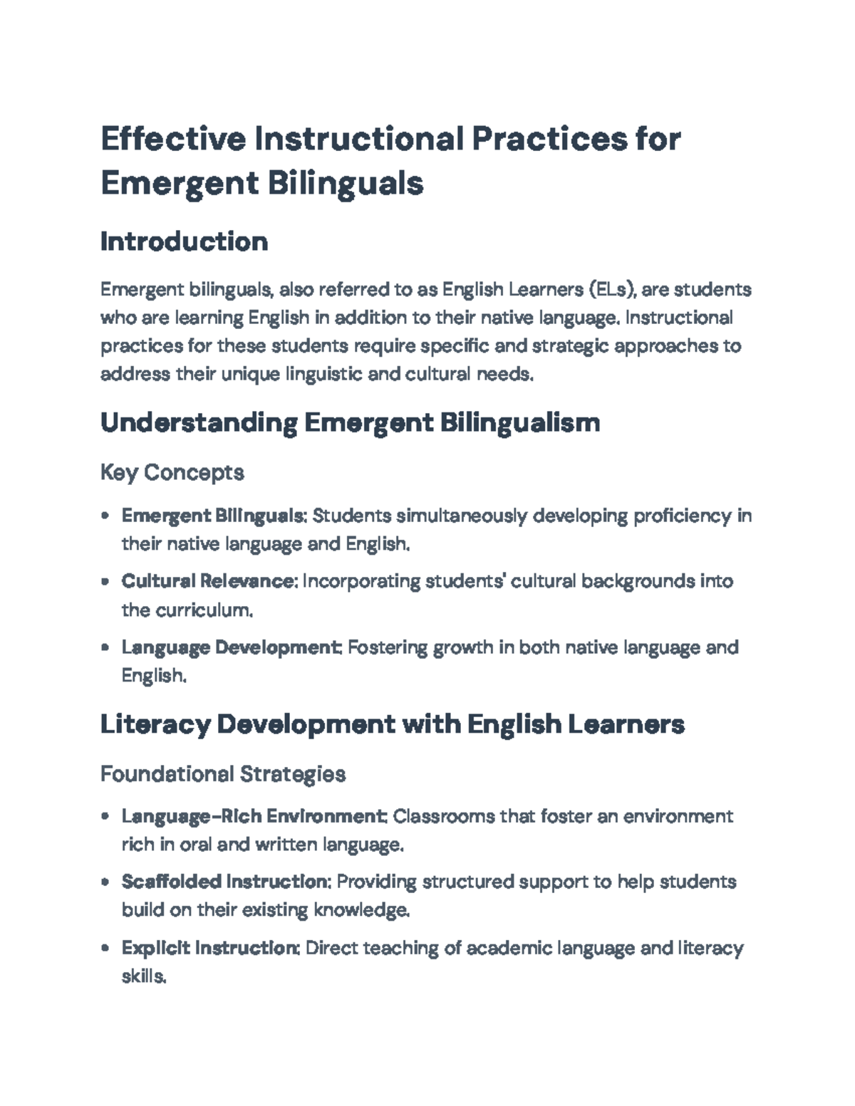 Effective Instructional Strategies for Emergent Bilinguals in Education ...