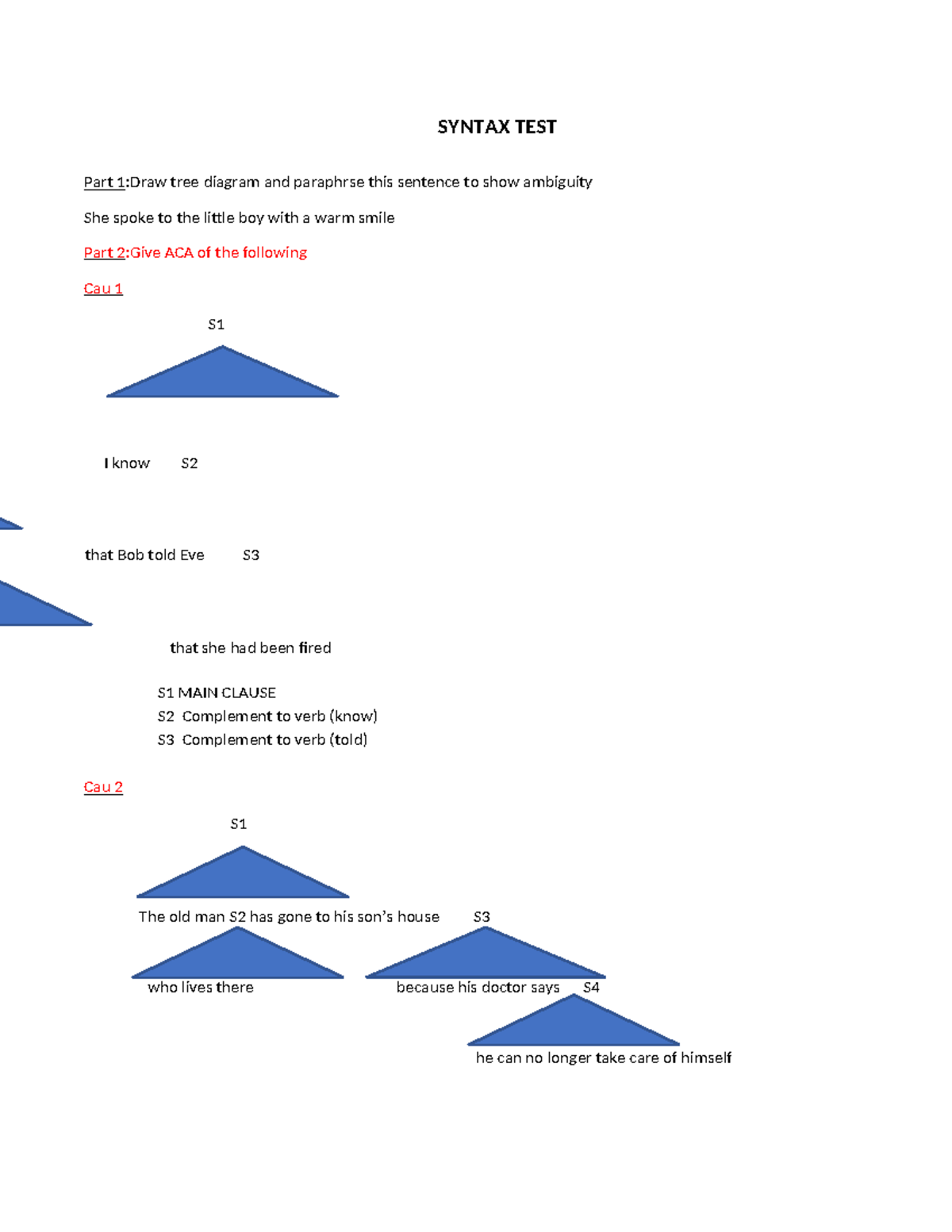 DAP AN Syntax Test Part 1 & 2: Tree Diagrams and ACA Analysis - Studocu