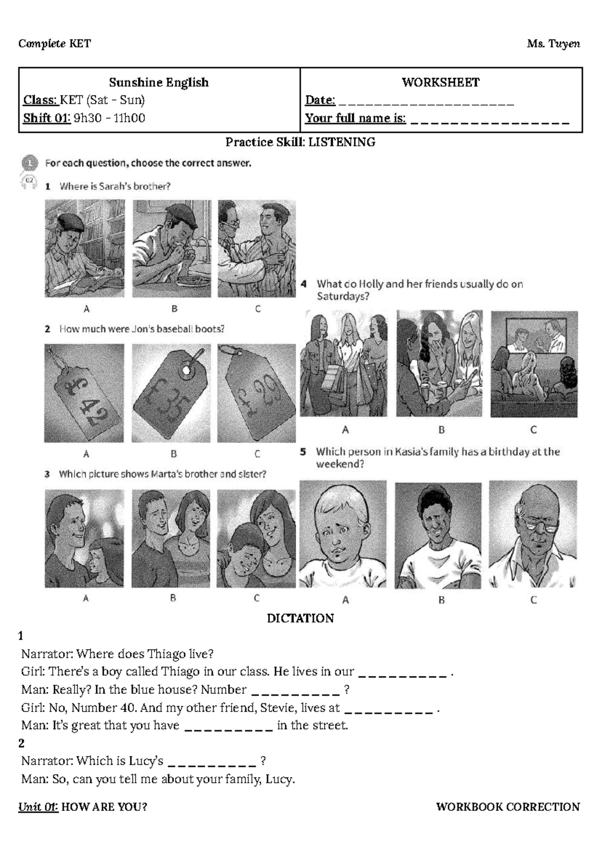 KET Complete Listening & Writing Practice: Unit 01 Corrections - Studocu