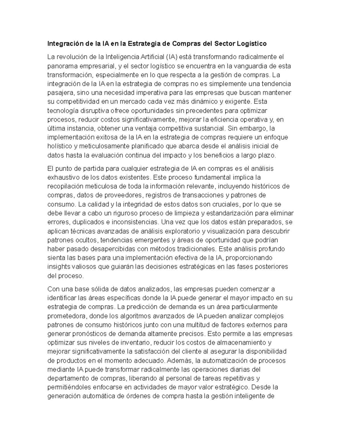 Resumen 3 - Integración de IA en Compras Logísticas - Studocu