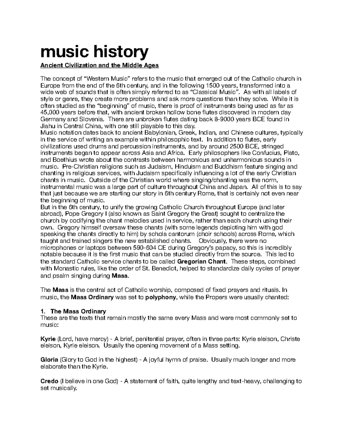 Music History: Ancient Civilizations to the Baroque Era Overview - Studocu