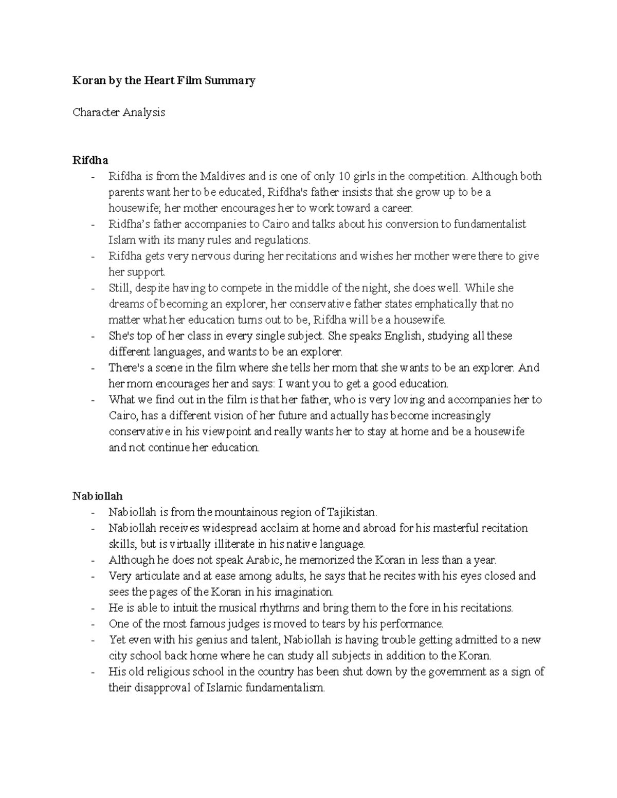 Koran by the Heart Character Analysis and Film Summary Insights - Studocu