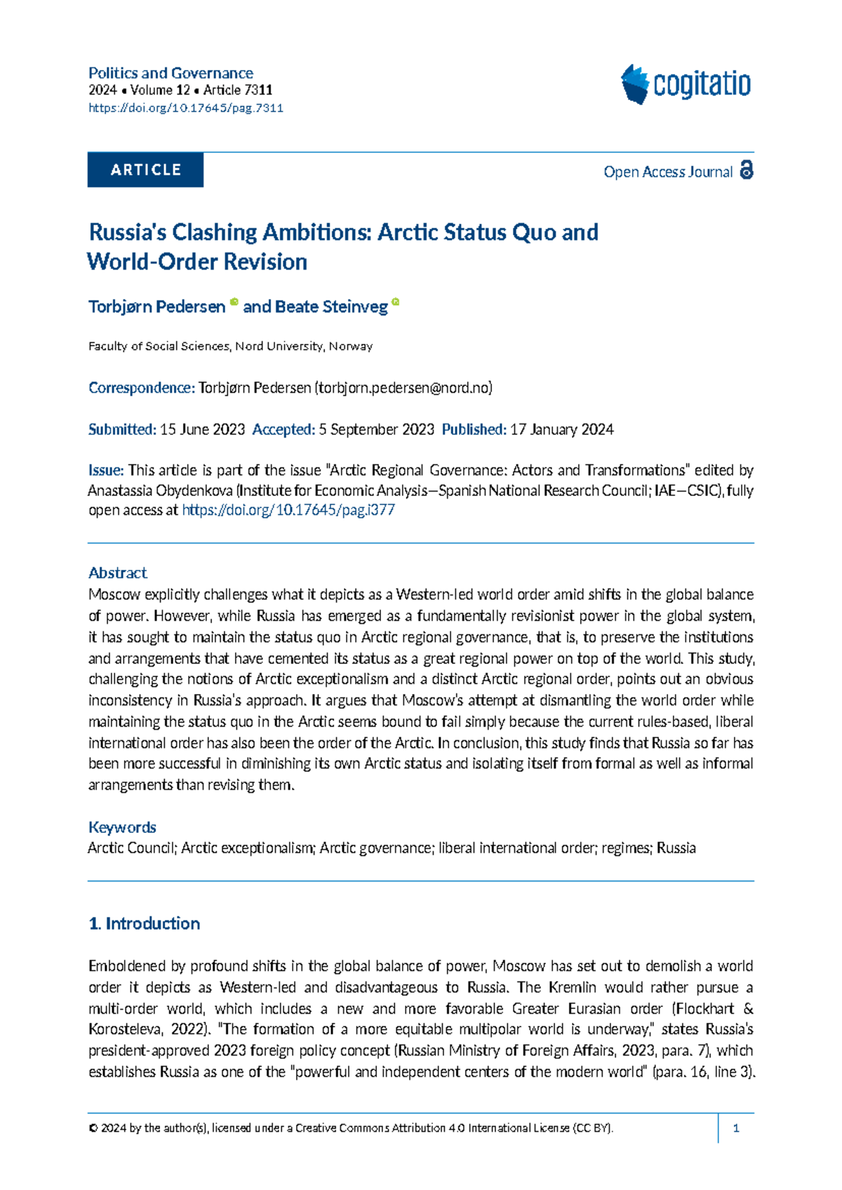 Pa G 12 - Russia's Clashing Ambitions: Arctic Governance and World ...