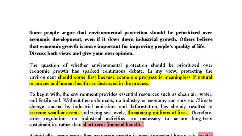 Counterargument Essay Notes for TACN CTD2: Environmental vs Economic ...