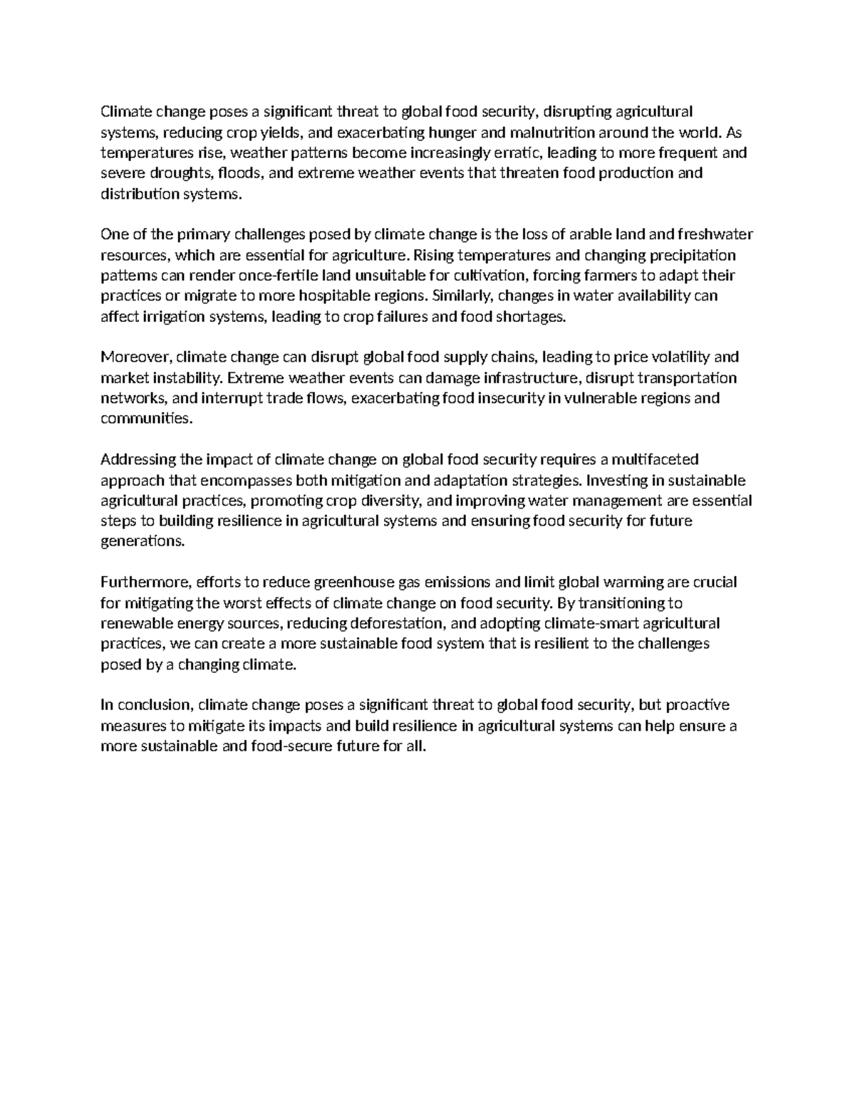 Climate Change and Global Food Security: Challenges and Solutions - Studocu