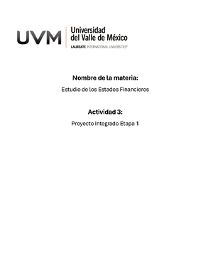 A#8Proyecto Integrador Etapa 3 Estados Financieros - Materia: Estudio de los Estados Financieros ...