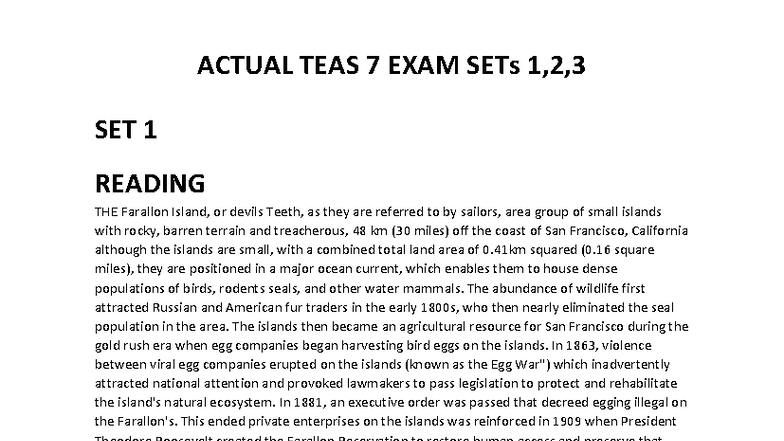 Actual TEAS 7 Exam Sets 1, 2, 3: Comprehensive Study Guide - Studocu
